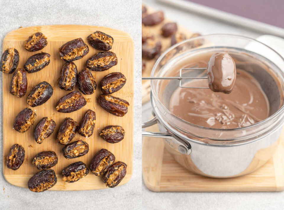 Chocolate Covered Almond Stuffed Dates - Tastes of Homemade