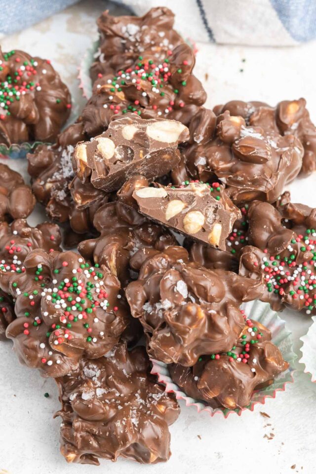 Chocolate Covered Peanut Clusters - Tastes of Homemade